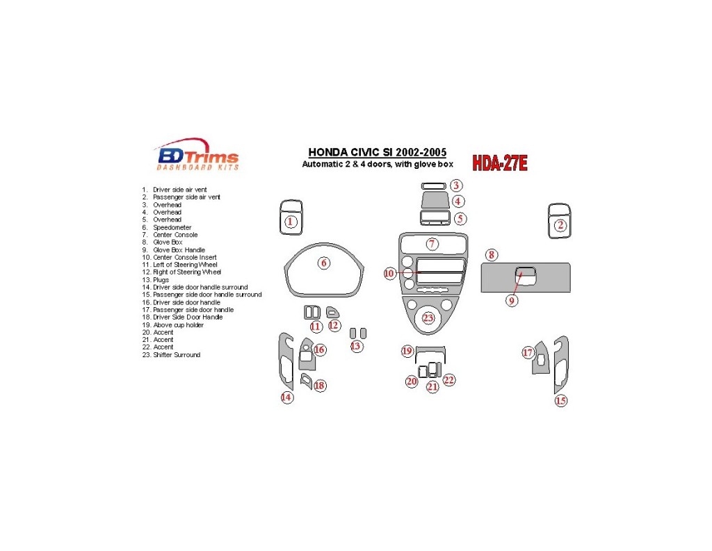 Honda Civic SI 2002-UP SI Model BD Interieur Dashboard Bekleding Volhouder