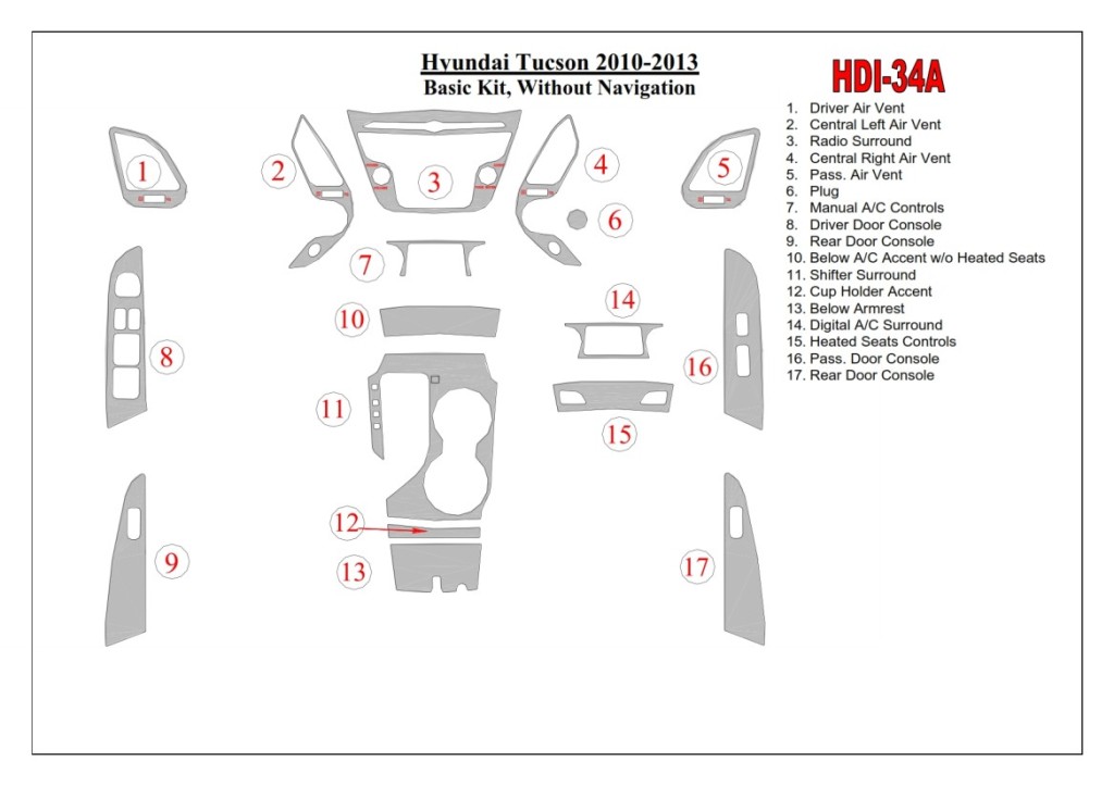 Hyundai ix35 2010-UP Basic Set. Without NAVI BD Interieur Dashboard ...