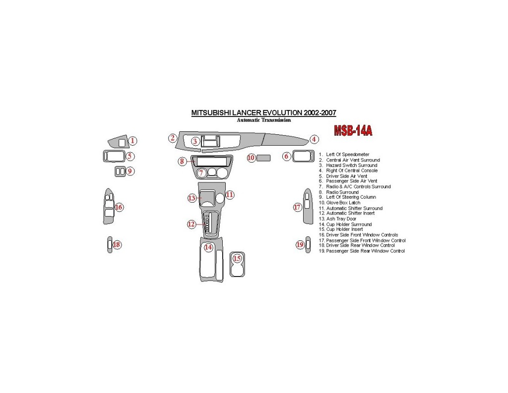 Mitsubishi Lancer Evolution 2002-2007 Automatic Gear Interior BD Dash ...