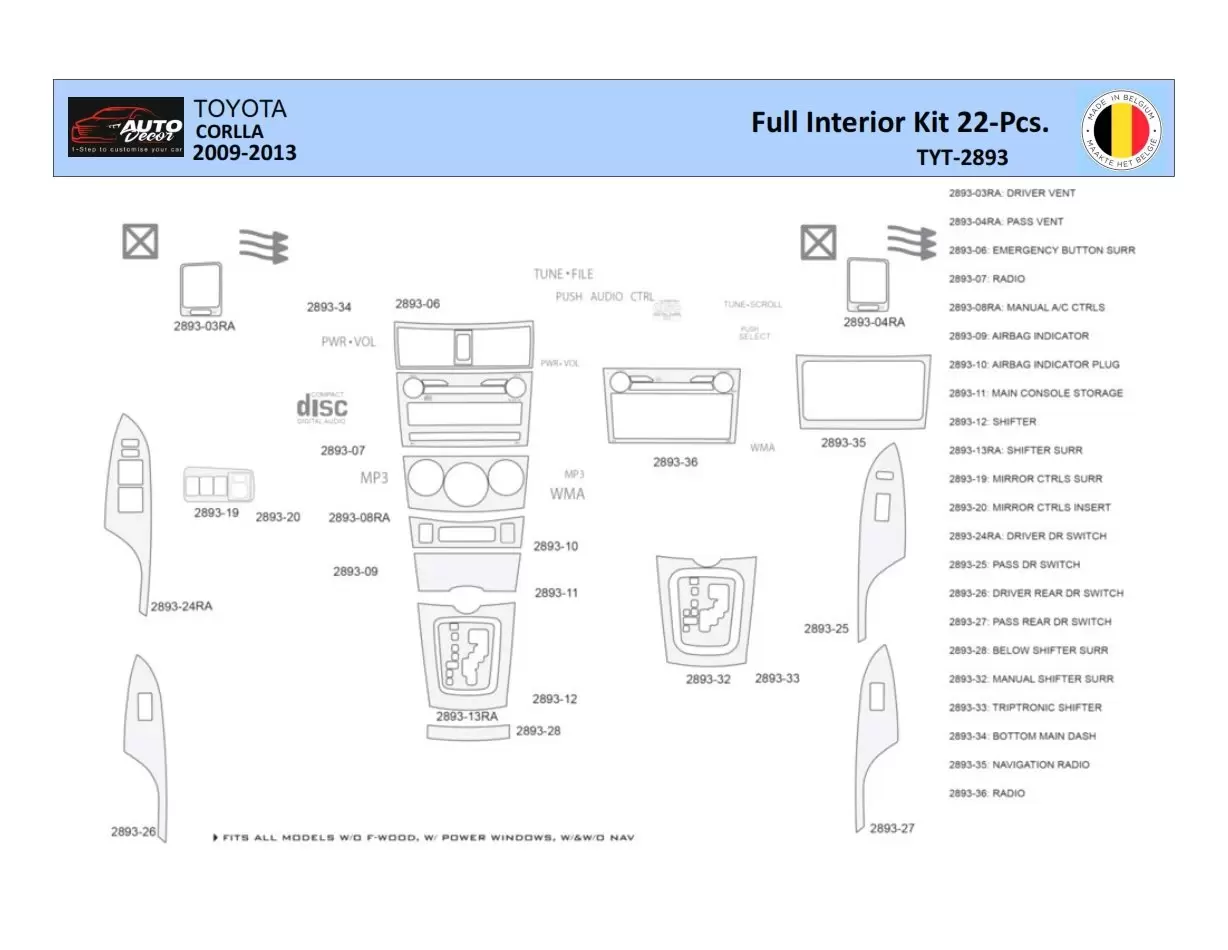 Toyota corolla 2005 interior parts store